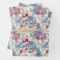 Retro Santa Blue & Red Christmas Tree Toile Wrap Wrapping Paper Sheets ...