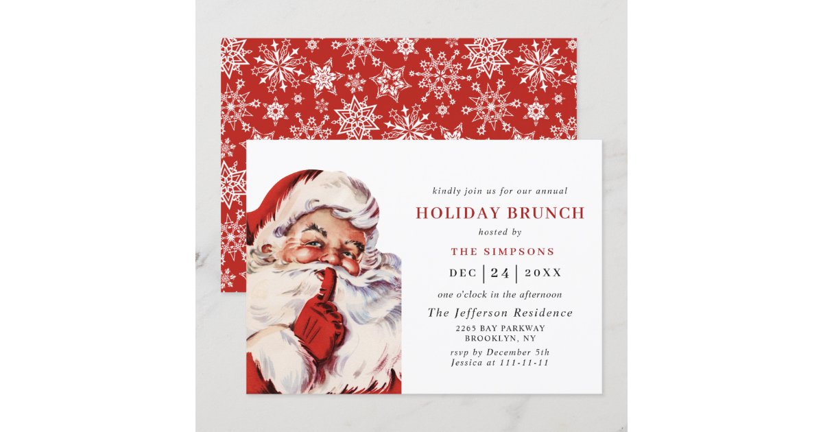 Retro Santa Claus Christmas HOLIDAY BRUNCH Invitation | Zazzle