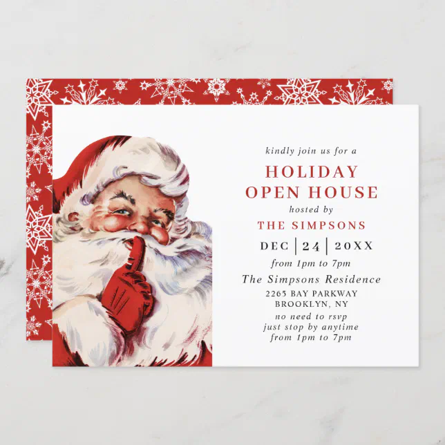 Retro Santa Claus Christmas HOLIDAY OPEN HOUSE Invitation | Zazzle
