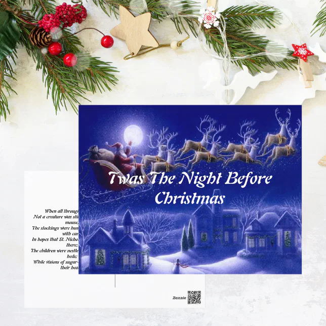 Retro Santa Claus Reindeer Blue Moon Card | Zazzle