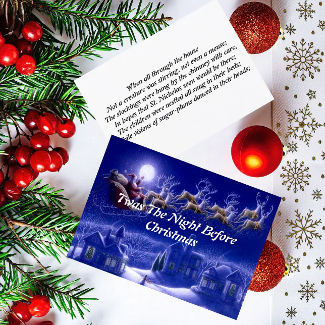 Retro Santa Claus Reindeer Blue Moon Card | Zazzle
