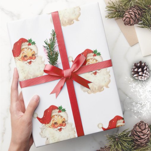 Retro Santa face Christmas wrapping paper | Zazzle