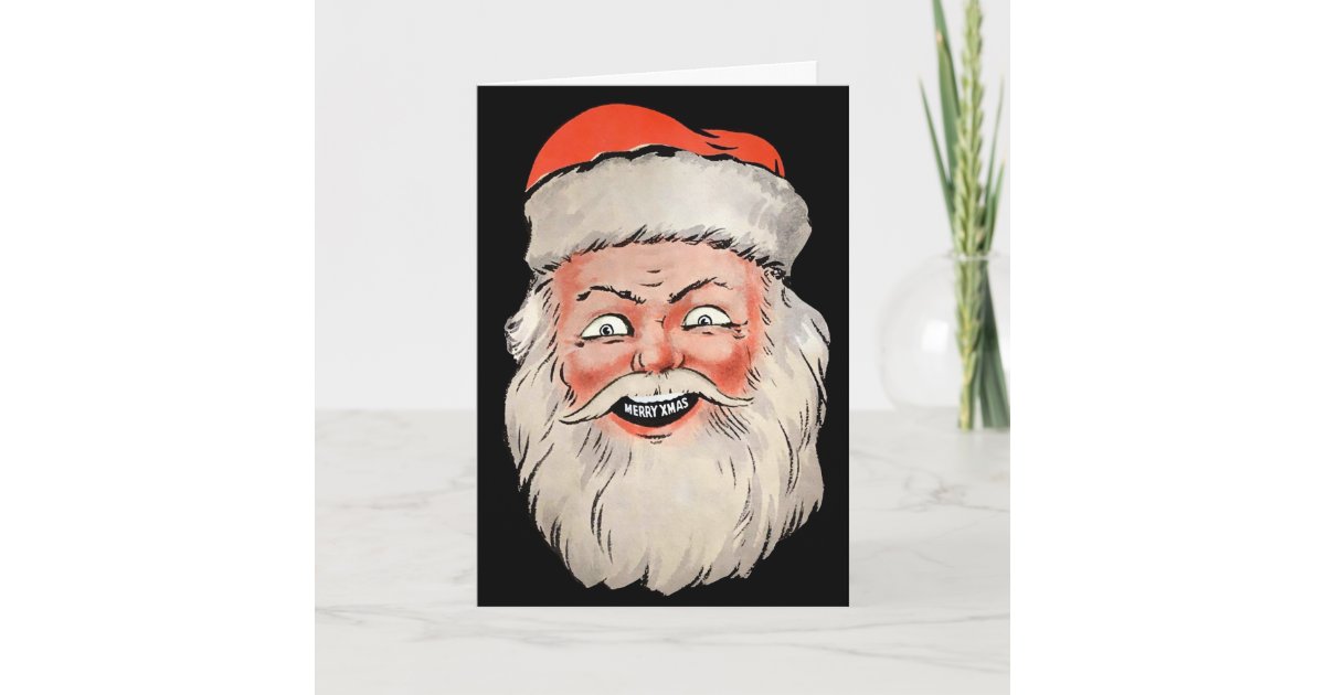 Retro Santa Head Christmas Card | Zazzle