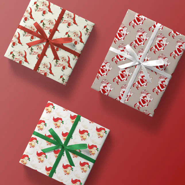 retro santa vintage christmas gift wrapping paper | Zazzle