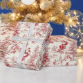 Retro Santa Vintage Red Christmas Tree Toile Wrap Wrapping Paper | Zazzle