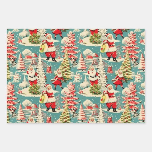 Retro Santa Wonderland 2 Wrapping Paper Sheets | Zazzle