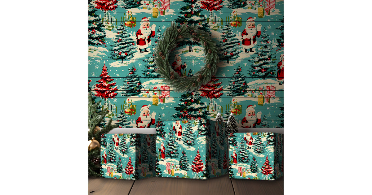Retro Santa Wonderland Wrapping Paper | Zazzle