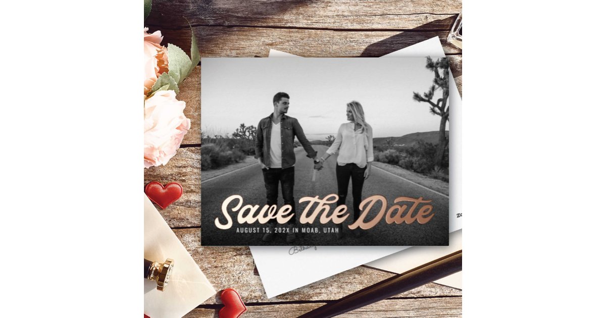 Retro Save the Date Foil Invitation Postcard | Zazzle