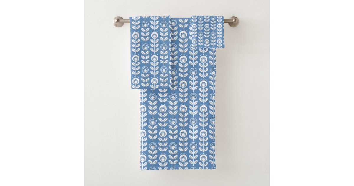 Retro Scandinavian Blue Pattern Bath Towel Set | Zazzle