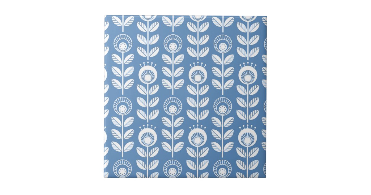 Retro Scandinavian Blue Pattern Ceramic Tile | Zazzle