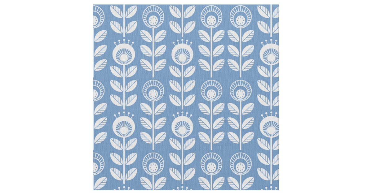 Retro Scandinavian Blue Pattern Fabric | Zazzle