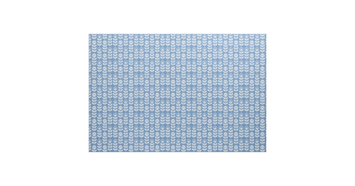 Retro Scandinavian Blue Pattern Fabric | Zazzle