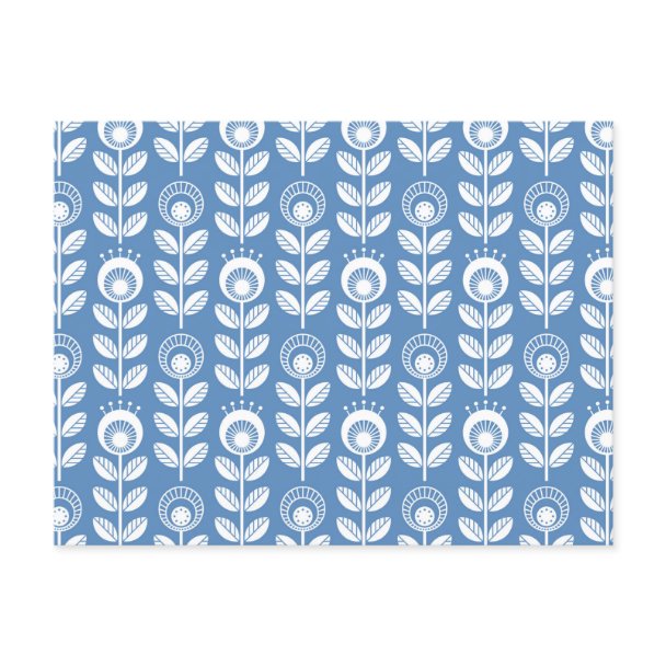 Retro Scandinavian Blue Pattern Fabric | Zazzle