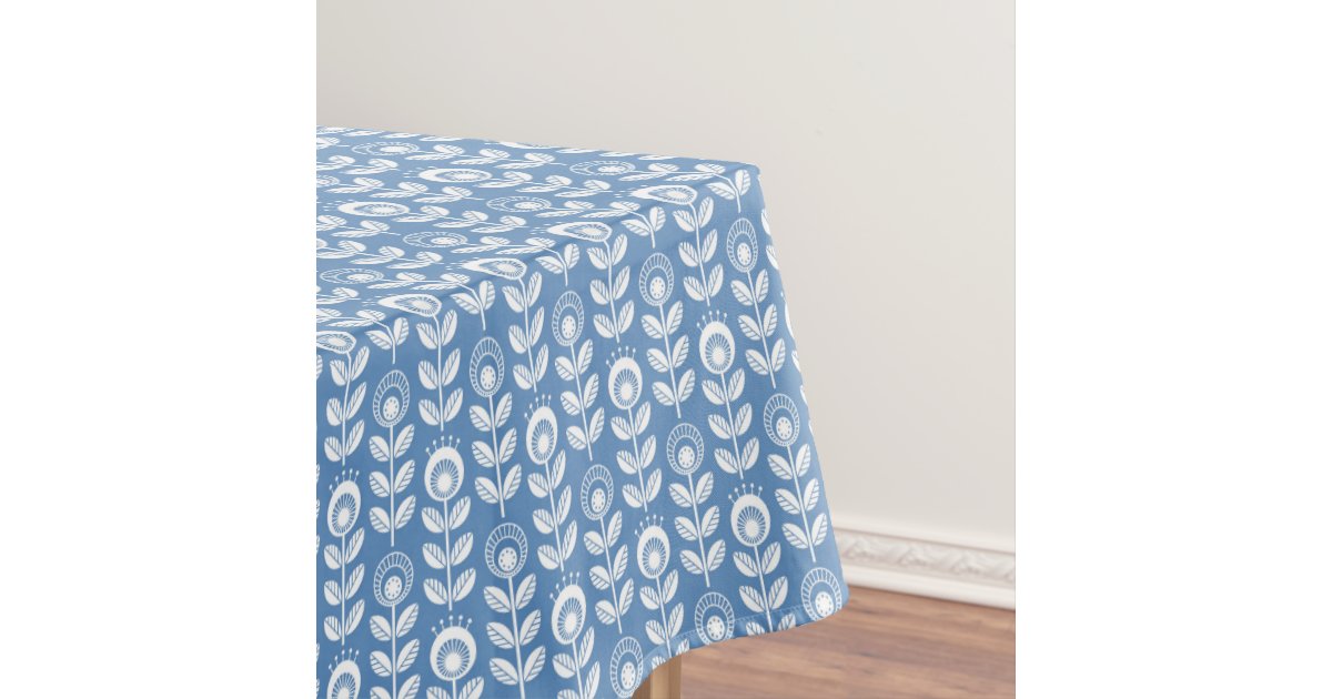 Retro Scandinavian Blue Pattern Tablecloth | Zazzle