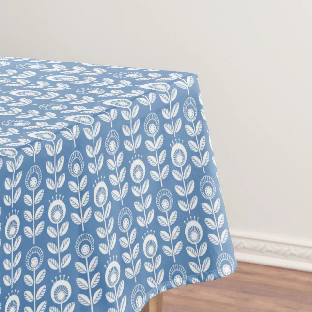 Retro Scandinavian Blue Pattern Tablecloth | Zazzle