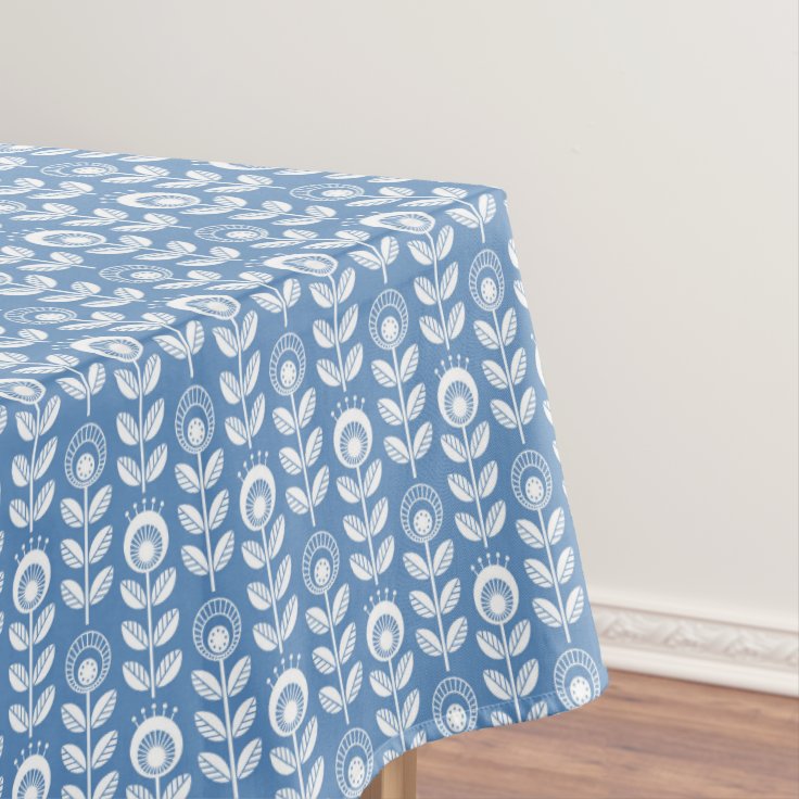 Retro Scandinavian Blue Pattern Tablecloth | Zazzle