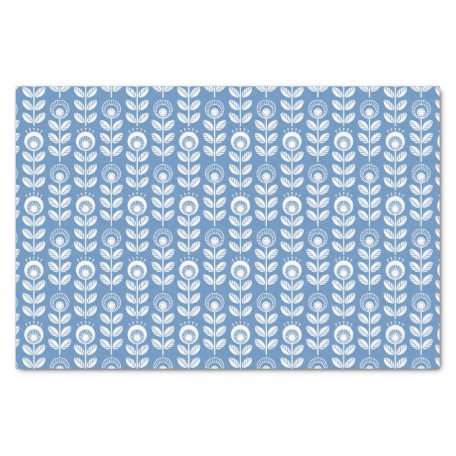 Retro Scandinavian Blue Pattern Fabric | Zazzle