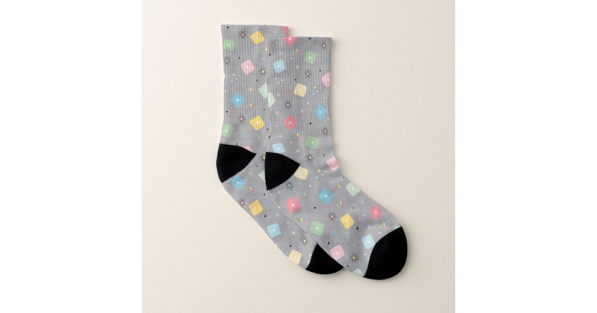 Retro Scattered Atomic Star Explosions Pattern Socks | Zazzle