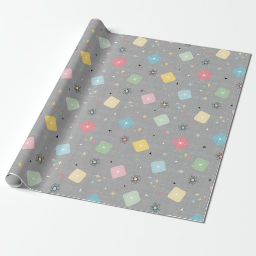 Retro Scattered Atomic Star Explosions Pattern Wrapping Paper | Zazzle