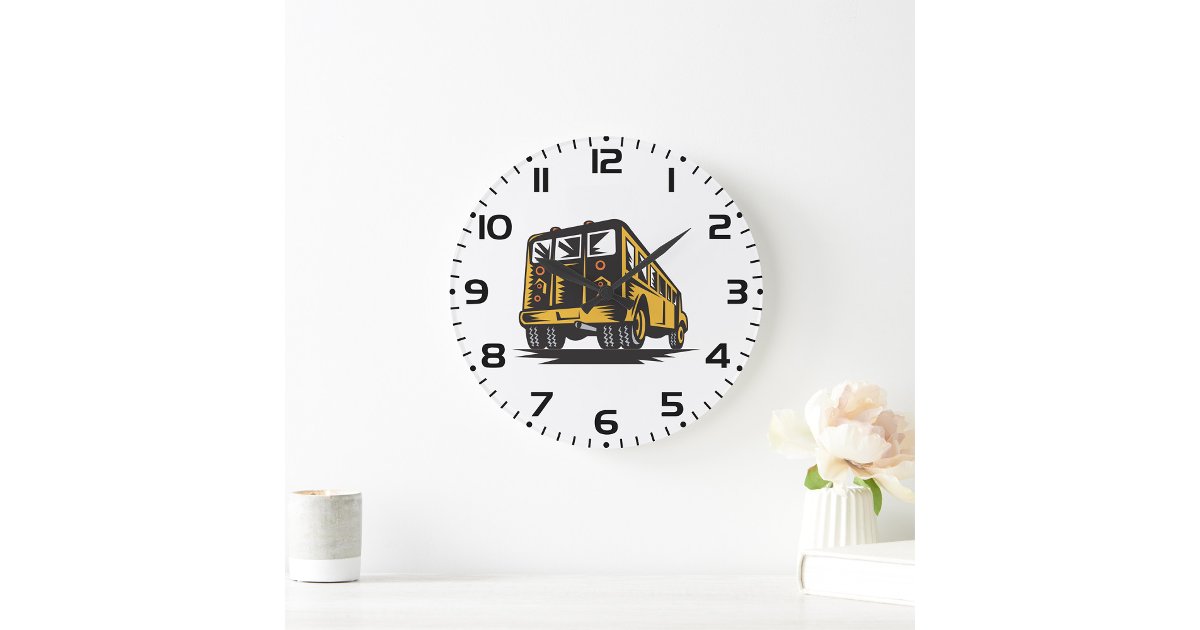 Retro School Bus Vintage Yellow Large Clock | Zazzle