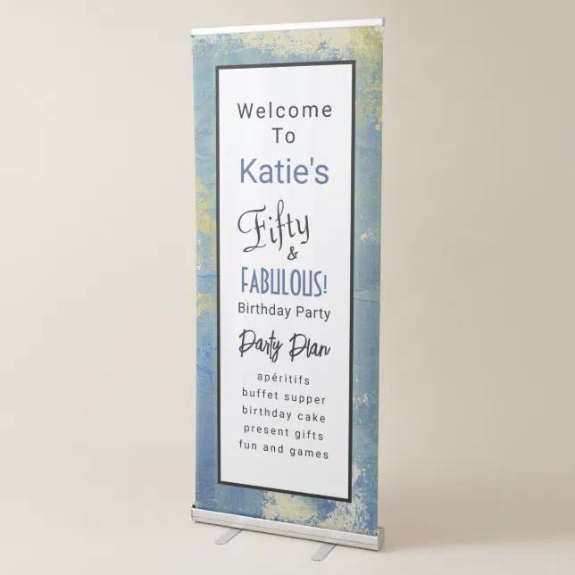 Retro Script 50th Birthday Party Welcome Retractable Banner | Zazzle