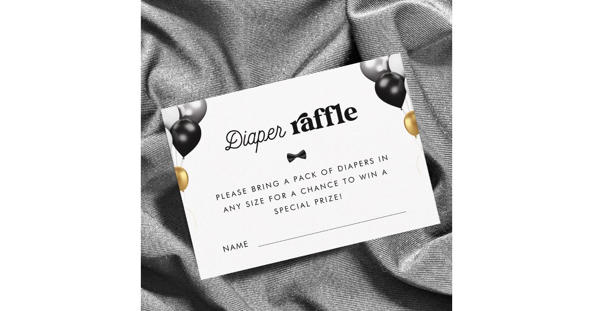 Retro Script Black White Diaper Raffle Baby Shower Enclosure Card | Zazzle
