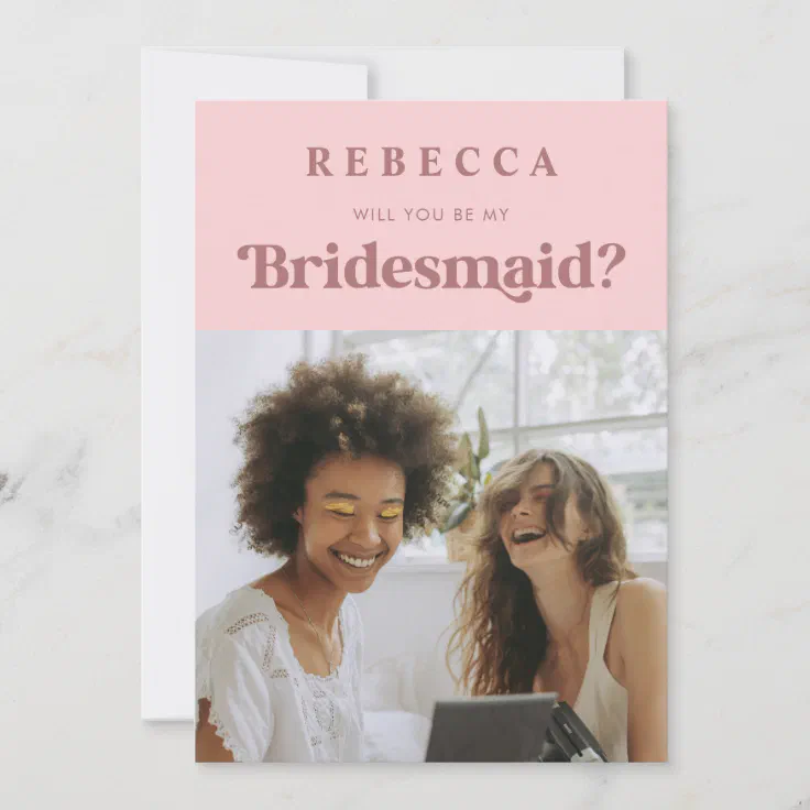 Retro Script Blush Pink 70s Bridesmaid Proposal Announcement | Zazzle