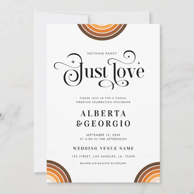 Retro Script Boho Rainbow Nothing Fancy Just Love Invitation | Zazzle