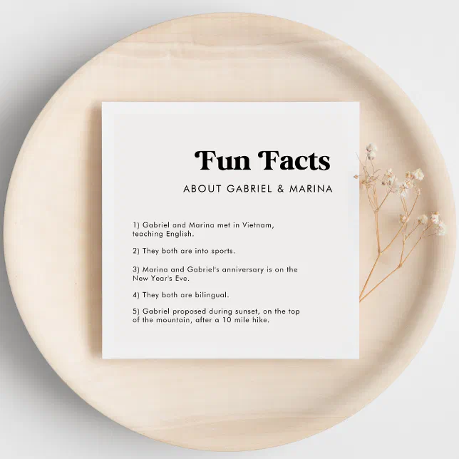 Retro Script Bold Typography 5 Fun Facts Wedding Napkins | Zazzle
