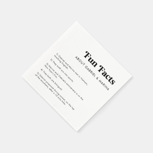 Retro Script Bold Typography 5 Fun Facts Wedding Napkins | Zazzle