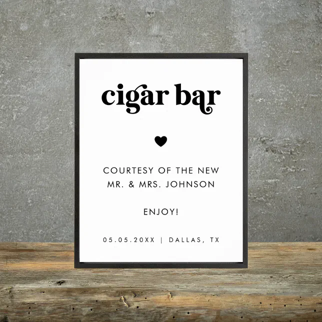 Retro Script Cigar Bar Minimalist Wedding Sign | Zazzle
