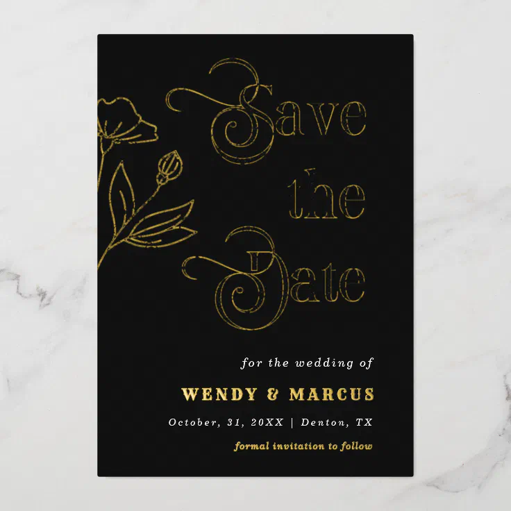 Retro Script Goth Dark Wedding Aesthetic Real Foil Invitation | Zazzle