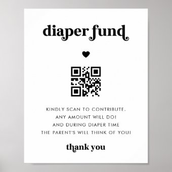 Retro Script Heart Diaper Fund Baby Shower Sign | Zazzle