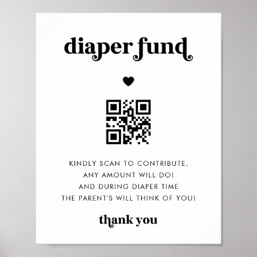 Retro Script Heart Diaper Fund Baby Shower Sign | Zazzle