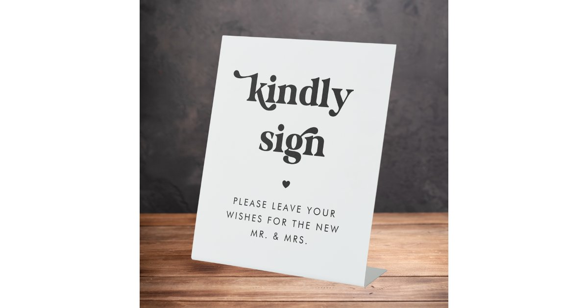 Retro Script Heart Kindly Sign Guest Book Wedding | Zazzle