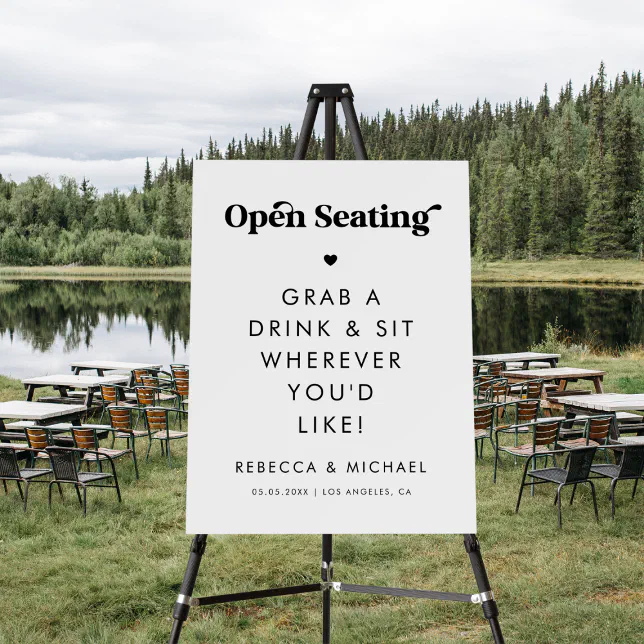 Retro Script Open Seating Minimalist Wedding Sign | Zazzle