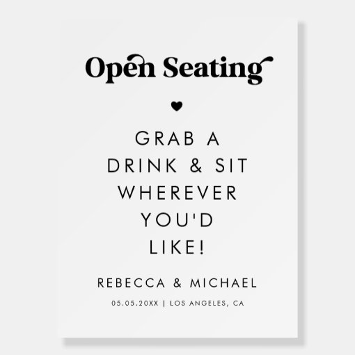 Retro Script Open Seating Minimalist Wedding Sign | Zazzle