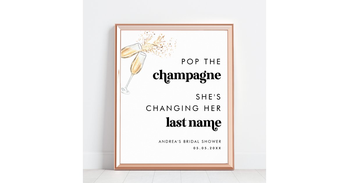 Retro Script Pop the Champagne Bridal Shower Sign | Zazzle