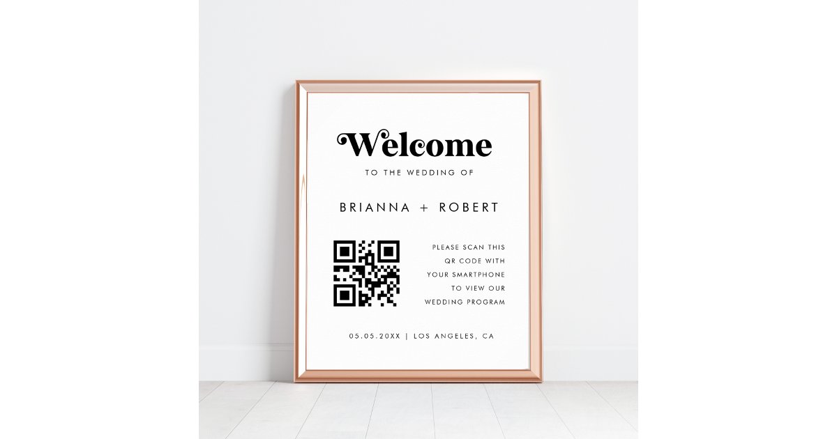 Retro Script QR Code Wedding Program Welcome Sign | Zazzle
