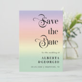 Retro Script Rainbow LGBTQ Photo Gay Pride Wedding Save The Date | Zazzle