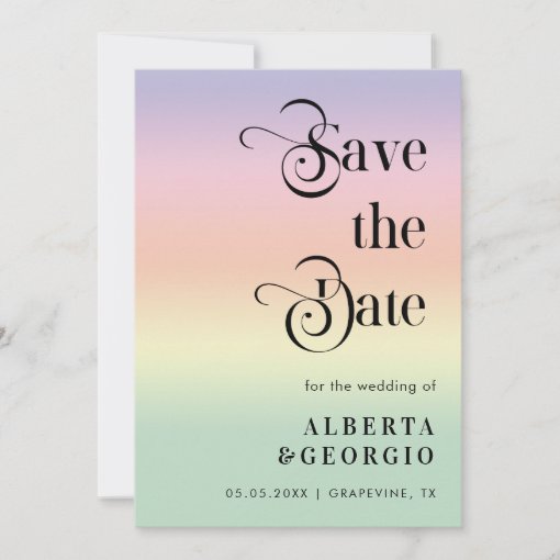 Retro Script Rainbow LGBTQ Photo Gay Pride Wedding Save The Date | Zazzle