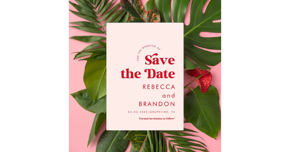 Retro Script Red & Pink Typography Simple Wedding Save The Date | Zazzle