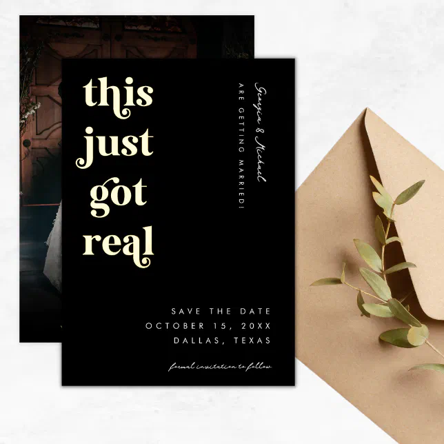 Retro Script This Just Got Real Funny Bold Wedding Foil Invitation | Zazzle