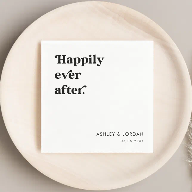 Retro Script Typography Happily Ever After Party Napkins | Zazzle