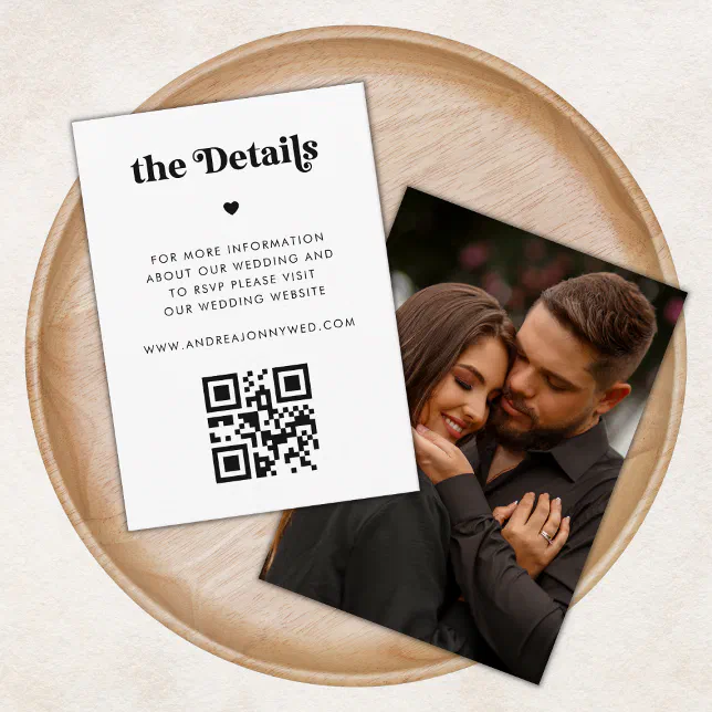 Retro Script Typography & Heart Wedding Details Enclosure Card | Zazzle