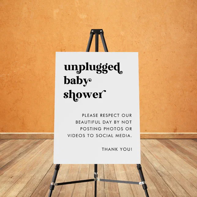 Retro Script Typography Unplugged Baby Shower Sign | Zazzle