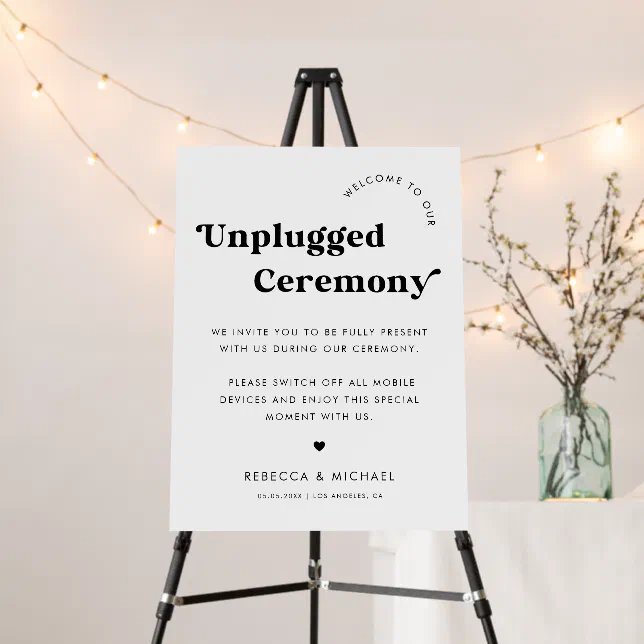Retro Script Unplugged Ceremony Heart Wedding Sign | Zazzle