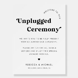 Retro Script Unplugged Ceremony Heart Wedding Sign | Zazzle