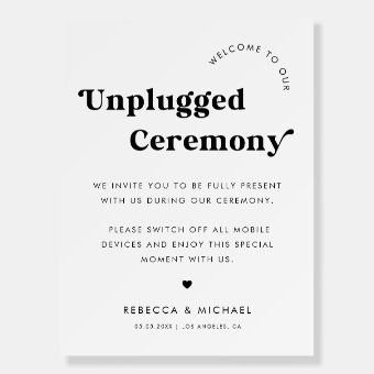 Retro Script Unplugged Ceremony Heart Wedding Sign | Zazzle