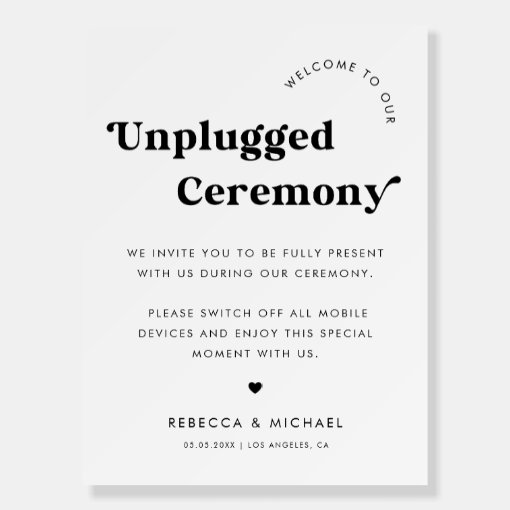 Retro Script Unplugged Ceremony Heart Wedding Sign | Zazzle